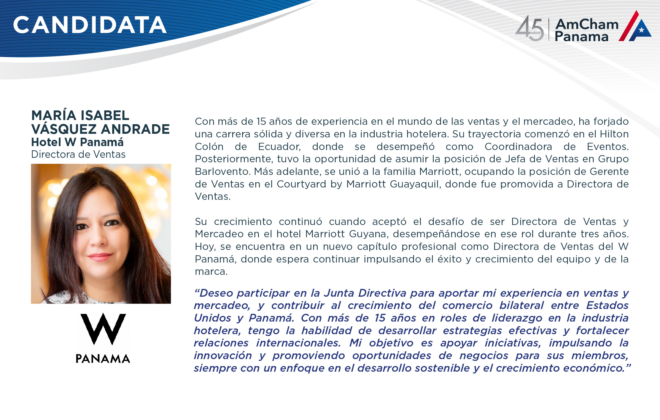 María Isabel Vásquez Andrade - Hotel W Panamá | Panamcham